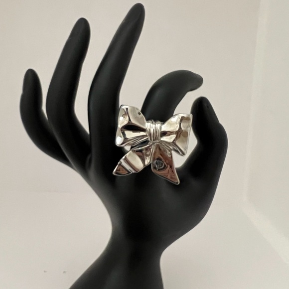 Jewelry | 32 Nwot Silver Ribbon Bow Ring Statement Pieceadjustable Size | Poshmark